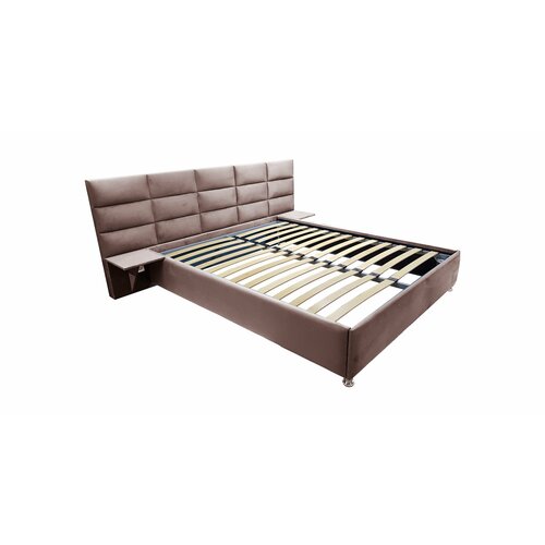 Односпальная кровать Пекин 90x200 основание металлическое с ламелями велюр коричневый ножки 13 см хром