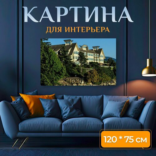 Картина на холсте "Набережная, океан, куколки инн" на подрамнике 120х75 см. для интерьера