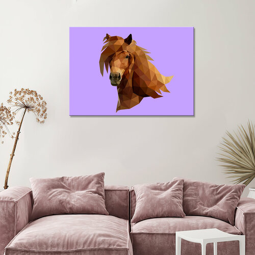 Интерьерная картина на холсте - Лошадь на сиреневом фоне геометрический арт 50х70