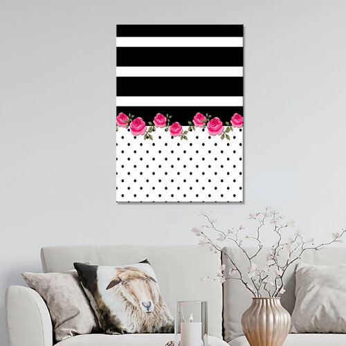 Картина интерьерная-Чёрно-белый постер розовые розочки 50х70