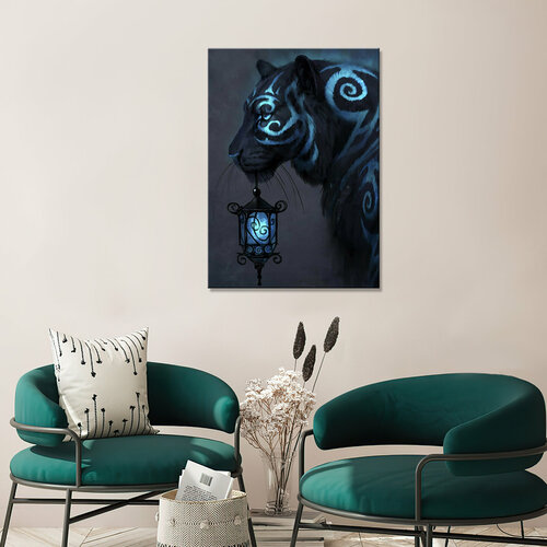 Интерьерная картина на холсте - Тигр с синими полосками и фонарём (2) 60х80