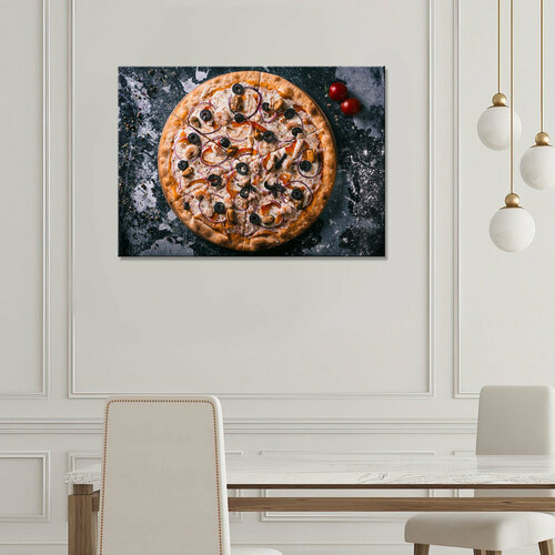 Картина/Картина на холсте для интерьера/Картина на стену/Картина для кухни/ - Пицца с маслинами тёмный фон 40х60