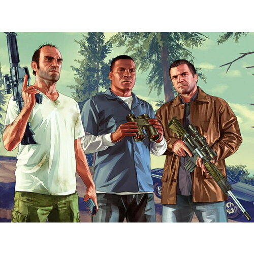 Плакат, постер на бумаге Grand Theft Auto 5 -Майкл, Франклин, Тревор/искусство/арт/абстракция/творчество. Размер 30 х 42 см