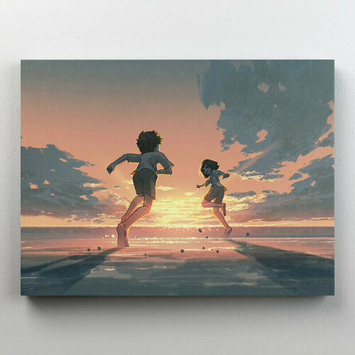 Интерьерная картина на холсте "Друзья бегущие к пляжу" размер 40x30 см