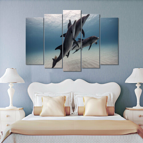 Модульная картина/Модульная картина на холсте/Модульная картина в подарок/пять дельфинов-five dolphins125х85