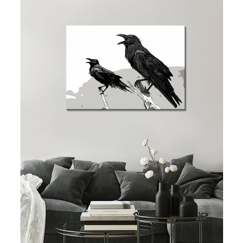 Картина - Ворон, черный ворон, ворон арт, Хугин и Мугин 30х40