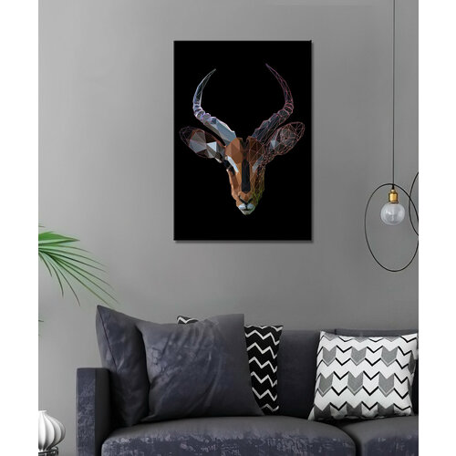 Картина - коричневая антилопа, антилопа на черном фоне, морда антилопы 30х40