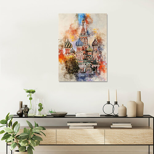 Интерьерная картина на холсте - Собор Василия Блаженного Москва акварель 40х60