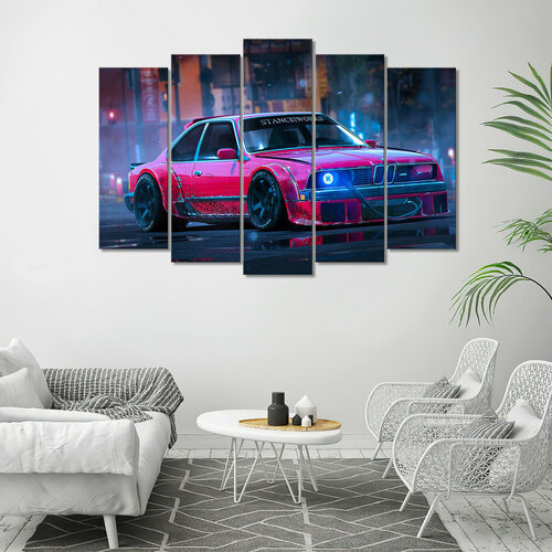Модульная картина/Модульная картина на холсте/Модульная картина в подарок/ Неоновая машина 2 - Neon car 2 150х100