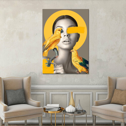 Картина интерьерная-Девушка с двумя жёлтыми птицами 60х80