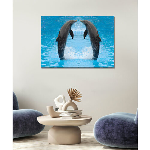 Картина - дельфин, экзотический дельфин, живая природа, дельфин в море (23) 30х40