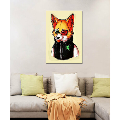 Картина - Лиса, лис, лисы, лисичка, лисенок, лисица, рыжая лиса, лиса в лесу, лиса стилизация, лиса рисунок, лис арт, лиса арт (40) 50х70