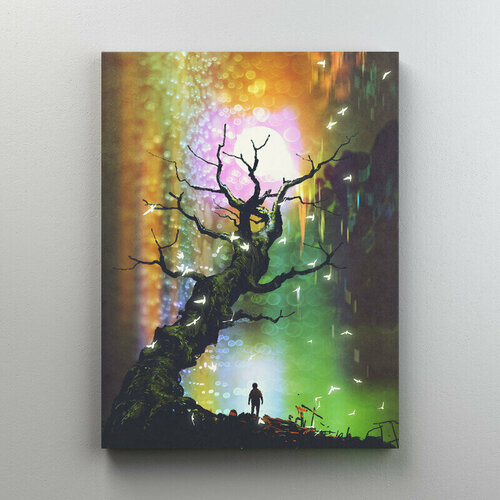 Интерьерная картина на холсте "Мальчик и волшебное дерево - арт" размер 45x60 см
