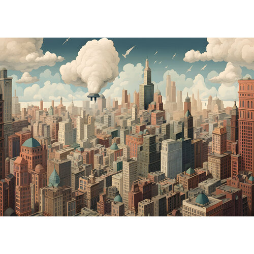 Постер - "Городской пейзаж в стиле постмодернизма"на плотной бумаге / А1 / в тубусе без рамы