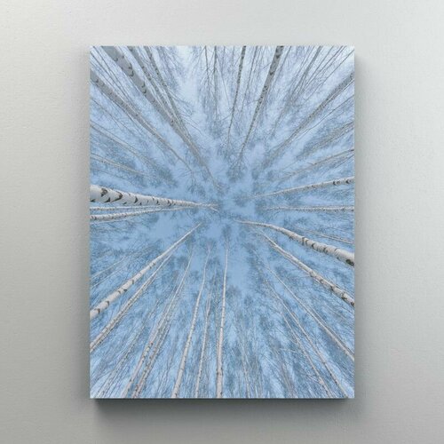 Интерьерная картина на холсте "Пейзаж зимние кроны берез" размер 22x30 см
