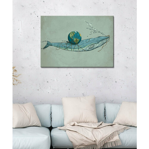 Картина - кит, большой кит, арт, кит с планетой, минимализм (49) 50х70