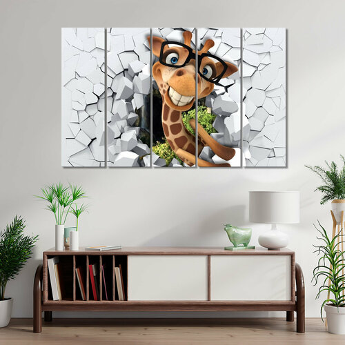Модульная картина/Модульная картина на холсте/Модульная картина в подарок/ Веселый жираф/Jolly Giraffe 125х80