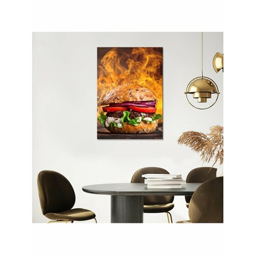Картина на холсте с подрамником Огненный бургер 50х70