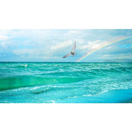Картина на холсте 60x110 Альянс Лес "Море чайка небо" на подрамнике / интерьер/ декор