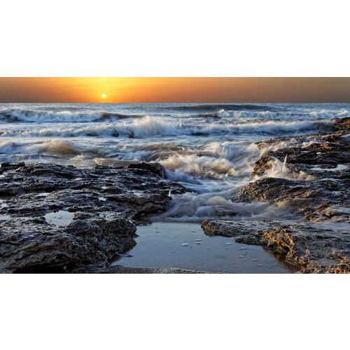 Картина на холсте 60x110 Альянс Лес "Утро солнце мирамар океан" на подрамнике / интерьер/ декор
