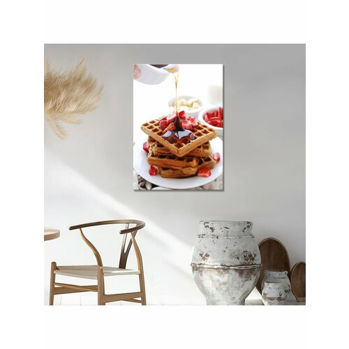 Картина на холсте с подрамником Вафли мёд клубника 30х40