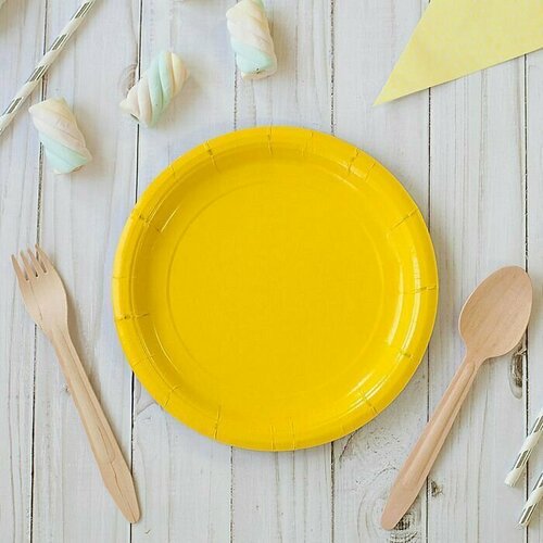 Одноразовые бумажные однотонные тарелки желтого цвета Yellow sunshine 17 см, 8 шт.
