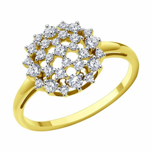 Кольцо Diamant, желтое, красное золото, 585 проба, фианит, размер 18.5, золото