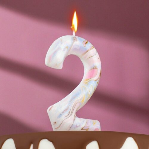 Свеча в торт "Белый мрамор", цифра "2", гигант, 9 см (комплект из 12 шт)