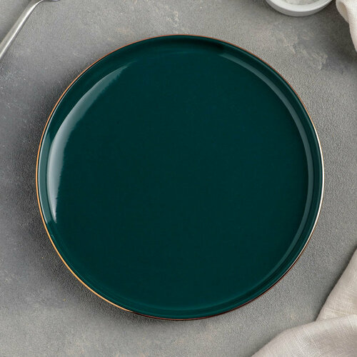 Тарелка керамическая десертная «Изумруд», d=20 см, цвет зелёный (комплект из 2 шт)
