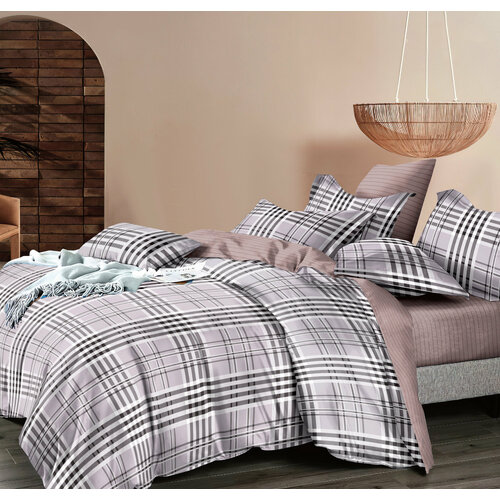Комплект постельного белья из поплина PL-115 Elin (сиреневый-розовый), 2,0 спальный (наволочки 70x70)