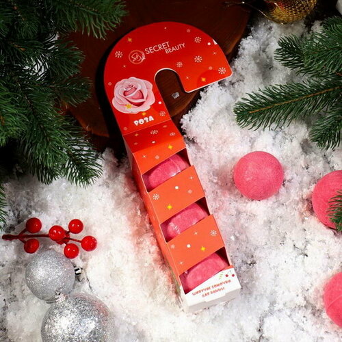Новогодний набор бомбочек для ванны "Леденец", красный, 3 шт по 70 гр