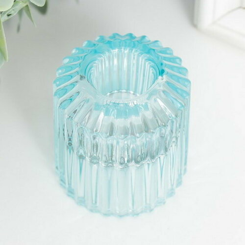 Подсвечник стекло на 1 свечу "Долли" d-2.5 см, 4 см голубой 6х5х5 см