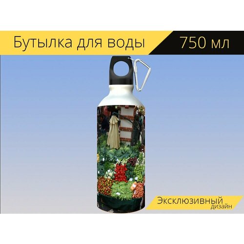 Бутылка фляга для воды "Крытый рынок, производить, продажа" 750 мл. с карабином и принтом
