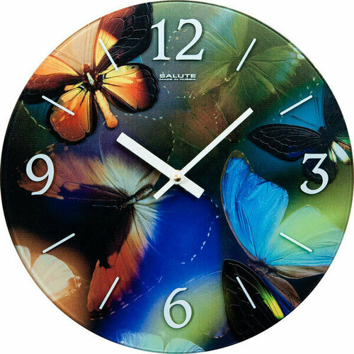 Круглые настенные кварцевые часы с художественным изображением салют SLT 5801 BUTTERFLY