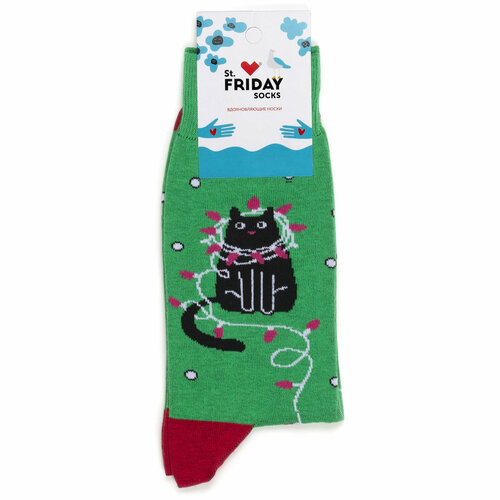 Носки St. Friday Новогодние носки, размер 38-41, черный, зеленый, красный
