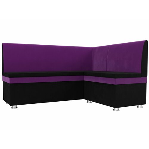Кухонный угловой диван Уют правый угол, Микровельвет черный и фиолетовый