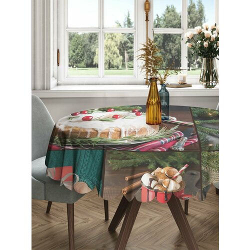 Скатерть круглая тканевая на стол JoyArty с рисунком "Праздничный коллаж" 150 на 150 см
