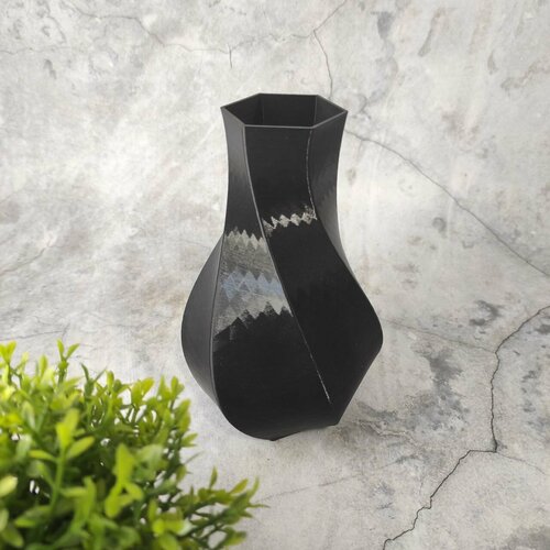 Декоративная 3д печатная ваза интерьерная для сухоцветов шестиугольная черная