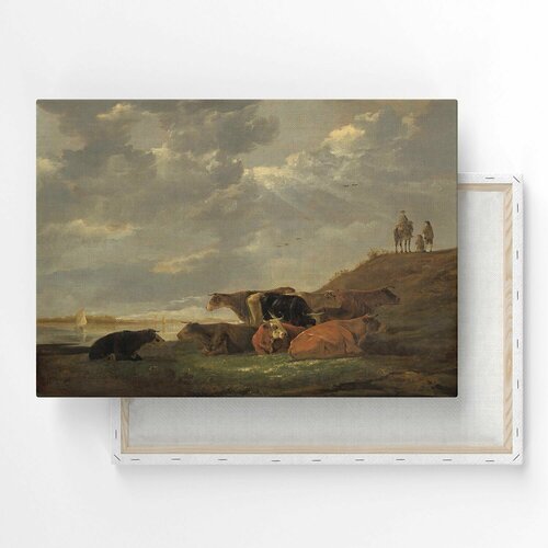 Картина на холсте, репродукция / Альберт Кёйп - River Landscape with Cows / Размер 40 x 53 см