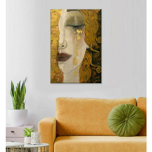 Интерьерная картина на холсте на стену Густав Климт Золотые слезы, девушка 60х80