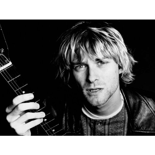 Плакат, постер на бумаге Kurt Cobain/Курт Кобейн/черно-белый. Размер 21 х 30 см