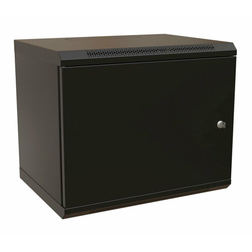 WRline Шкаф настенный 19-дюймовый (19"), 12U, 650х600х450мм, металлическая передняя дверь с замком, две боковые панели, цвет черный (RAL 9004) (разобранный)