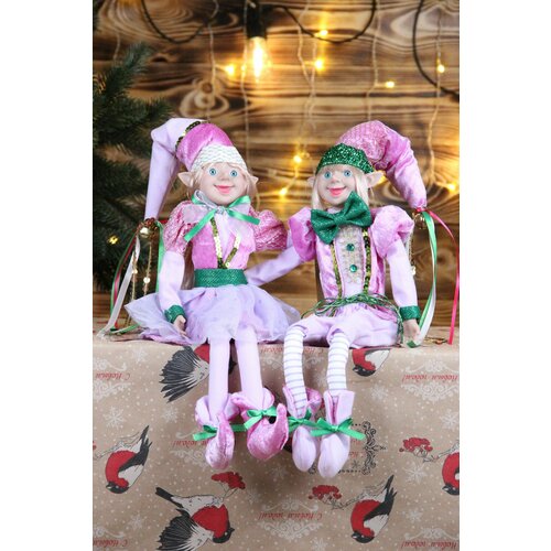 Новогодняя игрушка на елку Эльф, 60 см, набор 2шт, со сгибающимися руками и ногами