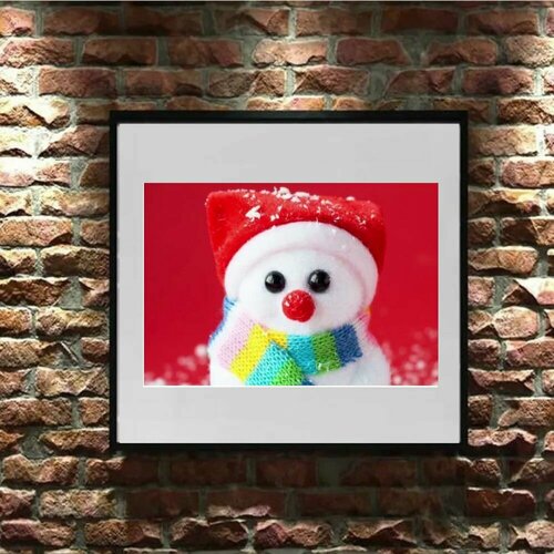 Постер "Милый снеговик на красном фоне" Cool Eshe из коллекции "Новый год и Рождество", плакат А4
