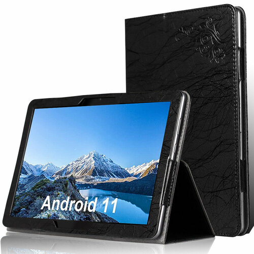 Защитный чехол MyPads закрытого типа с красивым узором для планшета Blackview Tab 10 Pro с держателем для руки черный натуральная кожа