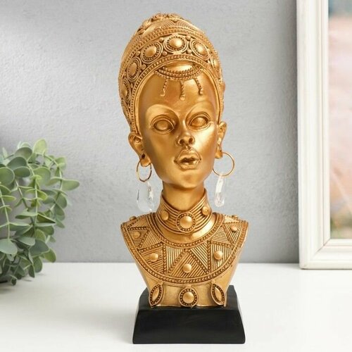 Сувенир полистоун бюст Африканка в украшениях с серьгами золото 27х12,5х10,5 см