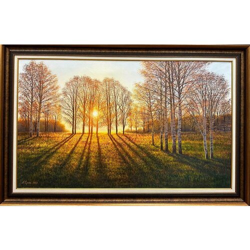 Картина маслом, осенний пейзаж "Осенний рассвет"