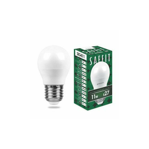 Светодиодная LED лампа Saffit шар G45 E27 11W(905lm) 6400K 6K матовая, пластик 80x45 SBG4511 55141 (упаковка 25 штук)