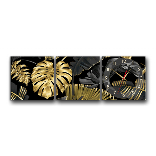 Часы настенные на стекле | Diva Kartina | Арт Постеры. Золотые тропики | 120X40 см | Немецкий механизм
