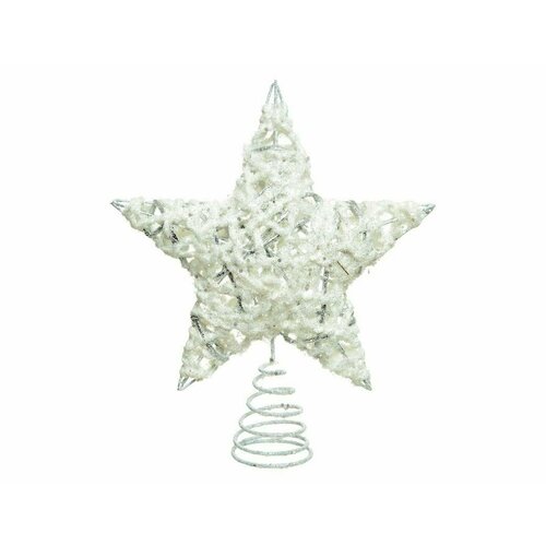Ёлочная верхушка - звезда плетёная снежная, белая с серебряным, 23 см, Kaemingk (Decoris)